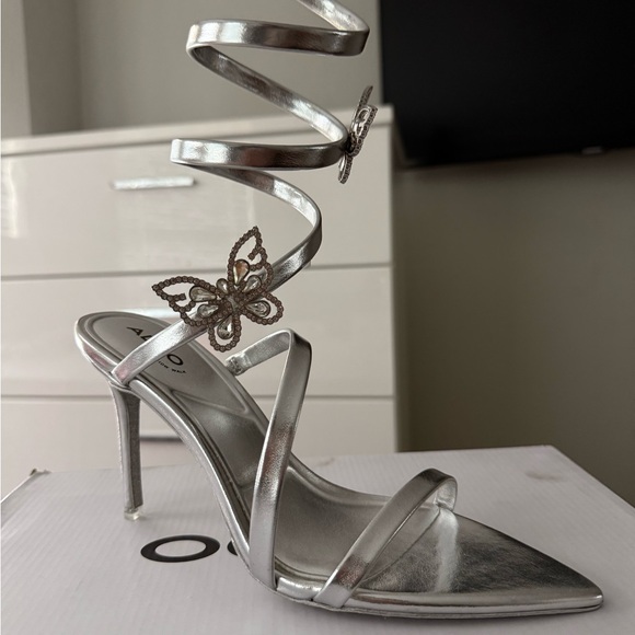 Aldo | Shoes | Aldo Silver Spiral Heels With Butterfly Detail | Poshmark